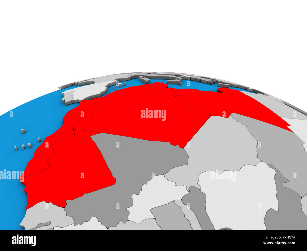 Maghreb region on political 3D globe. 3D illustration Stock Photo - Alamy