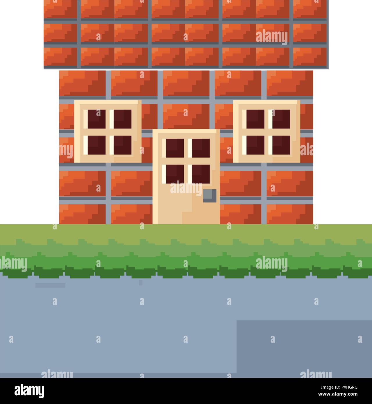 brick wall facade door pixel video game vector illustration Stock ...