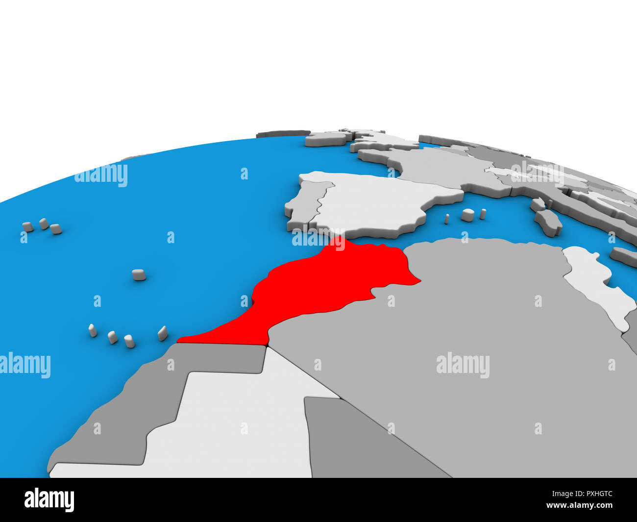 Morocco on political 3D globe. 3D illustration Stock Photo - Alamy