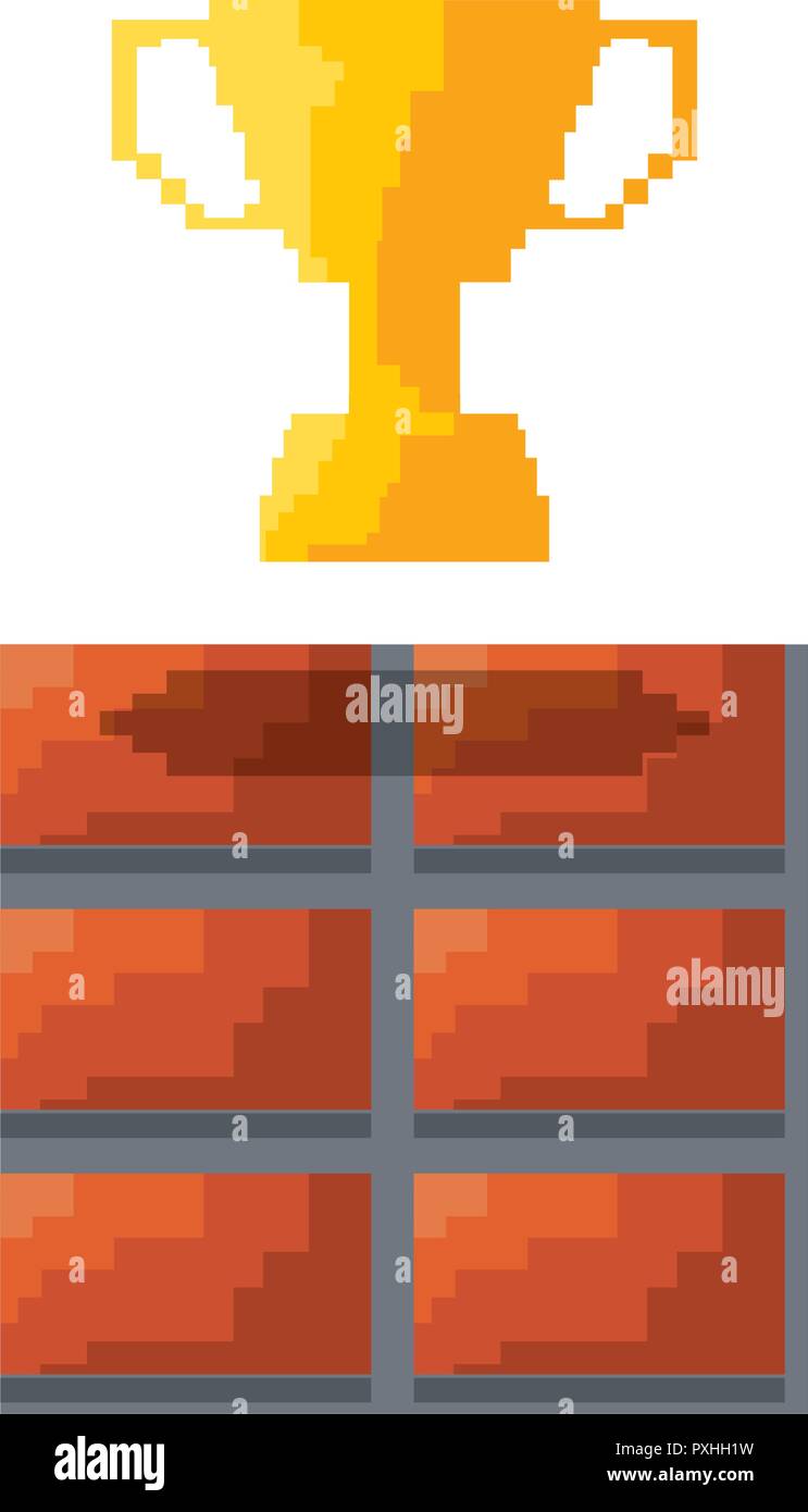 gold trophy brick wall video game vector illustration Stock Vector ...