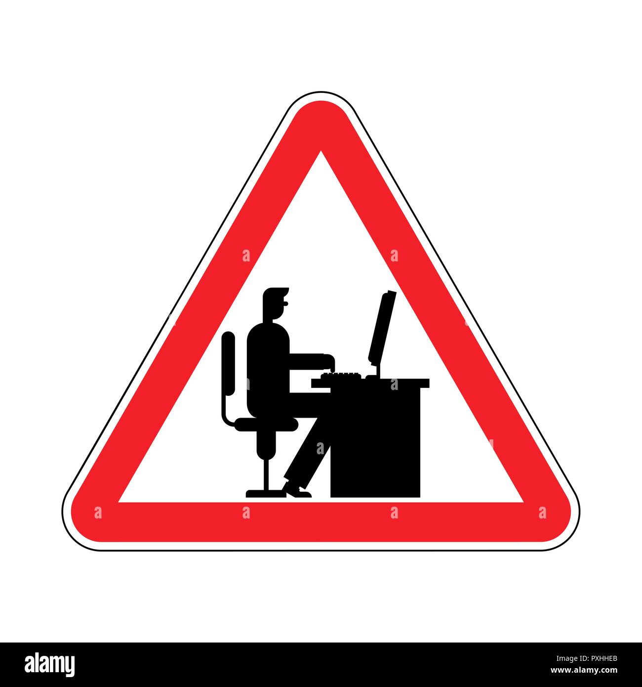 Attention Office work. Caution Manager Work at computer. workplace Red ...