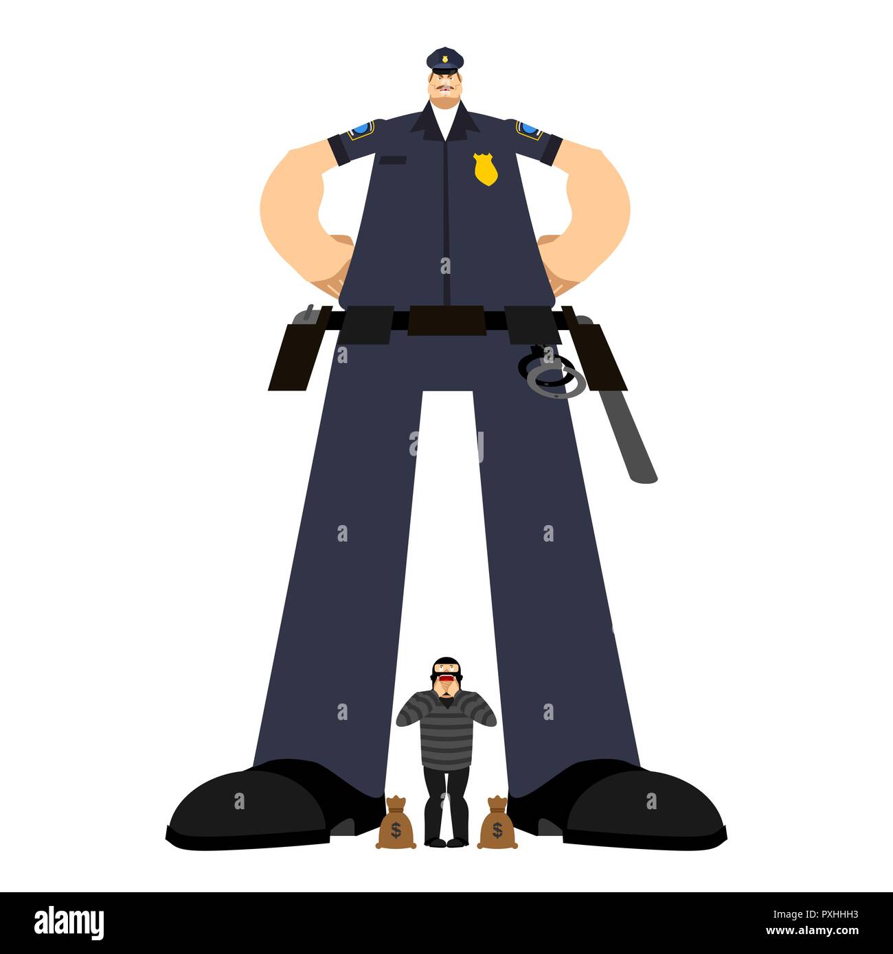 Big Cop and Robber Detention. Serious Policeman and burglar arrest ...