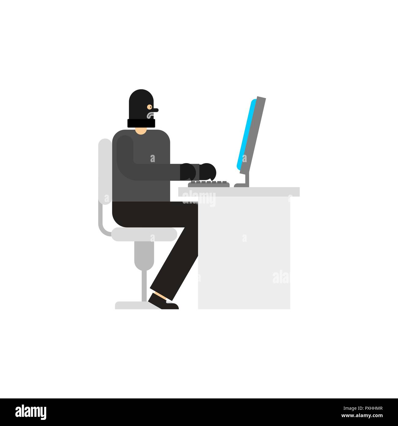 Hacker and PC. Robber internet. Virutal crime. burglar at computer ...