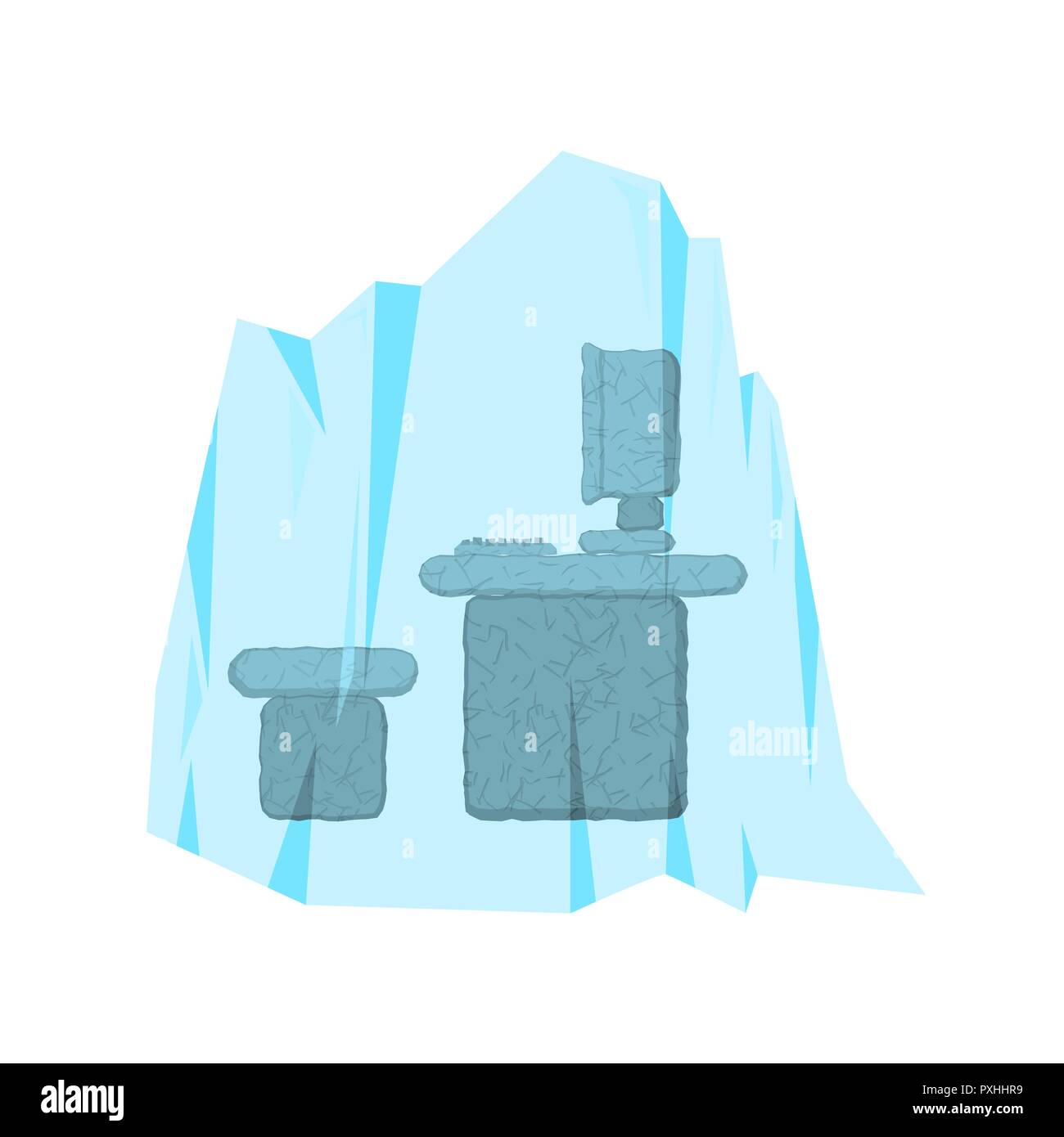 Stone computer frozen in ice. Prehistoric pc. Old laptop. ice Age ...