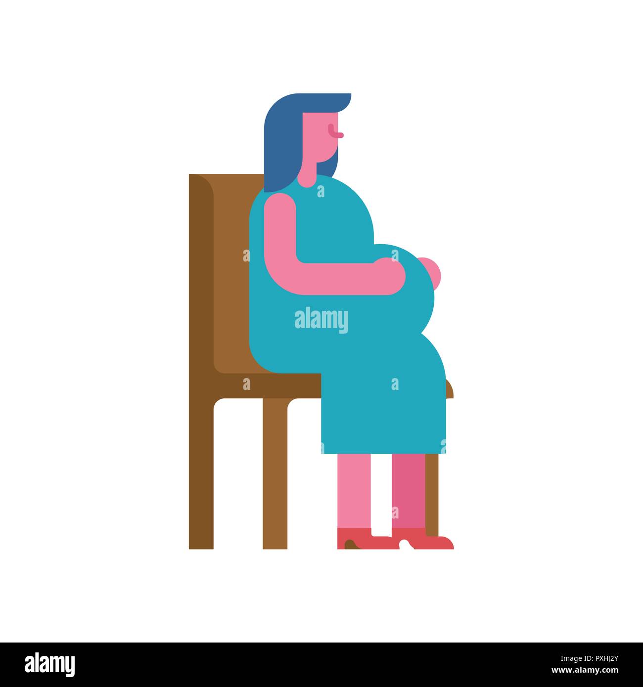 Pregnant woman On chair. expectant lady sit. female Big belly on stool ...