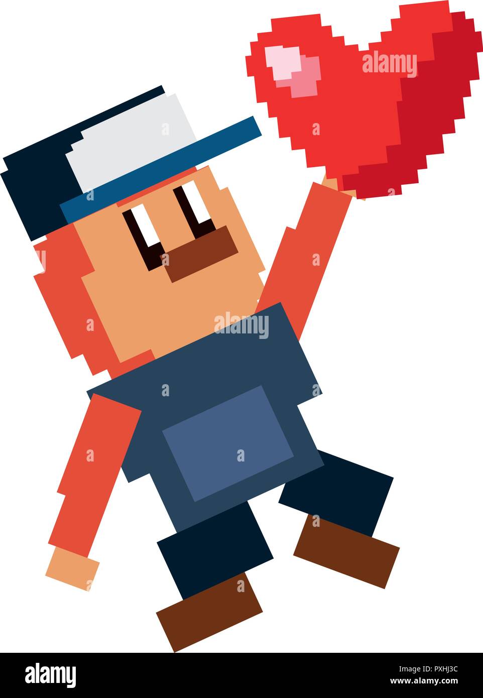 character with heart pixel video game vector illustration Stock Vector ...
