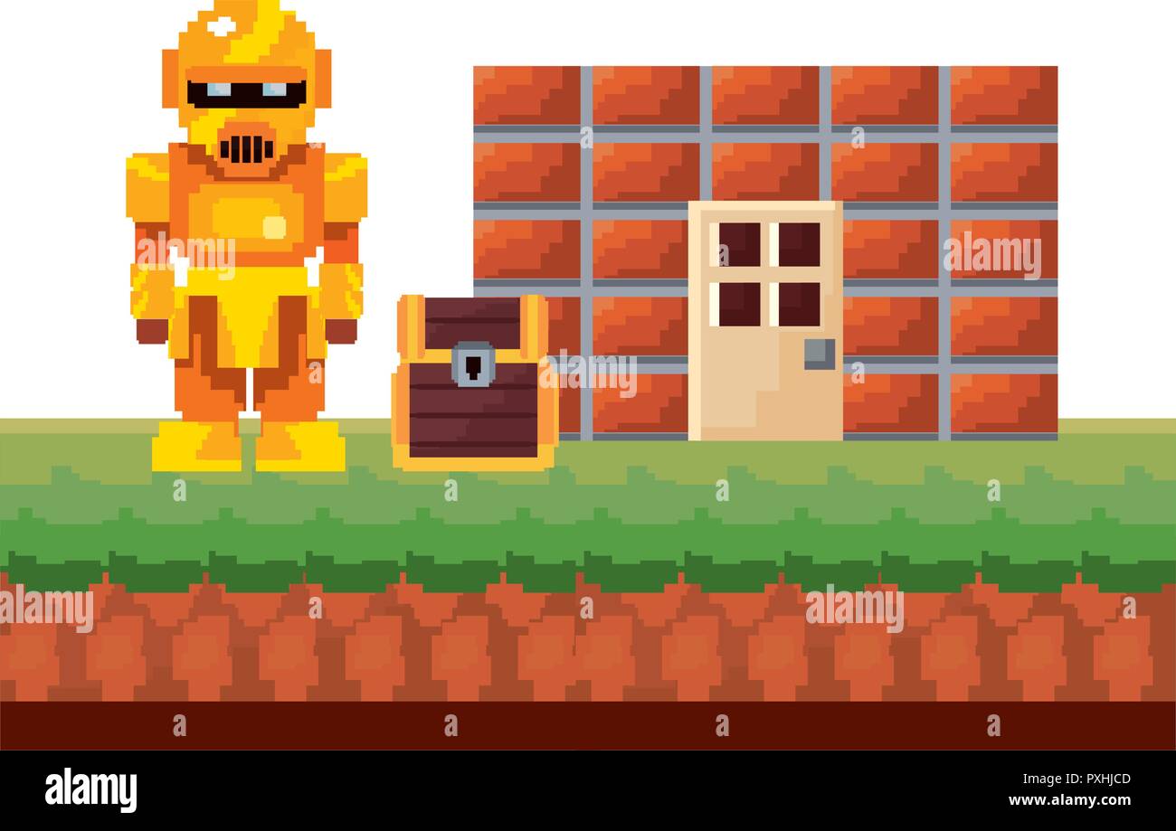robot chest and brick wall video game vector illustration Stock Vector ...