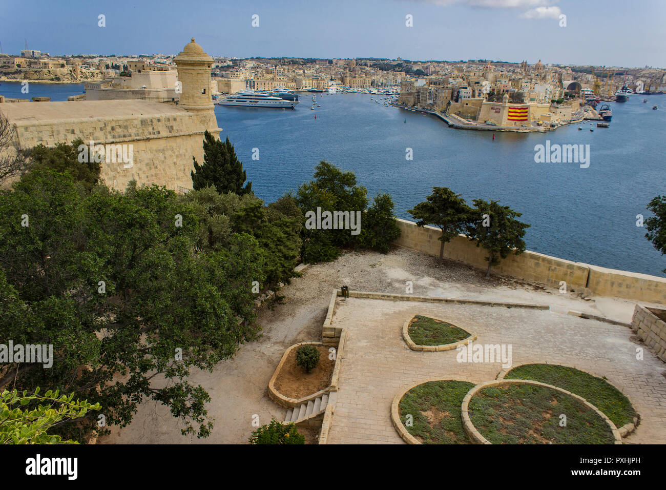 View at Valletta port at Malta. Port of Valletta is the largest natural ...