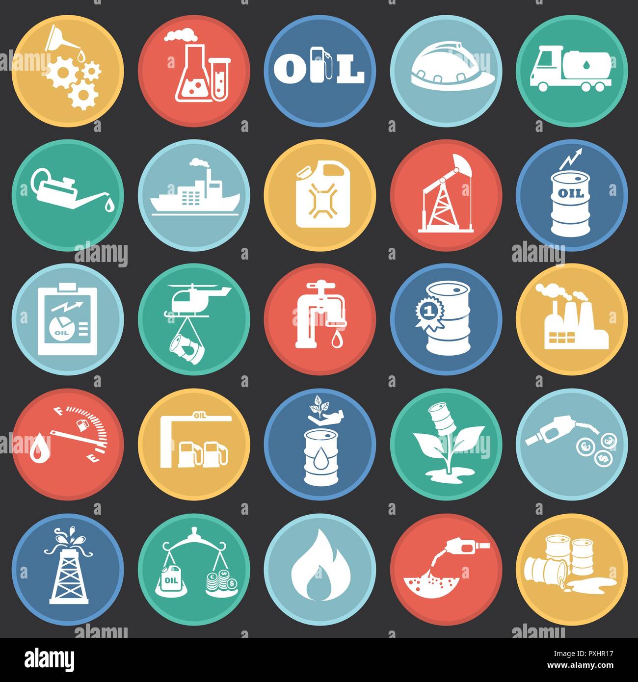 Oil industry icons set on circles flat background Stock Vector Image ...