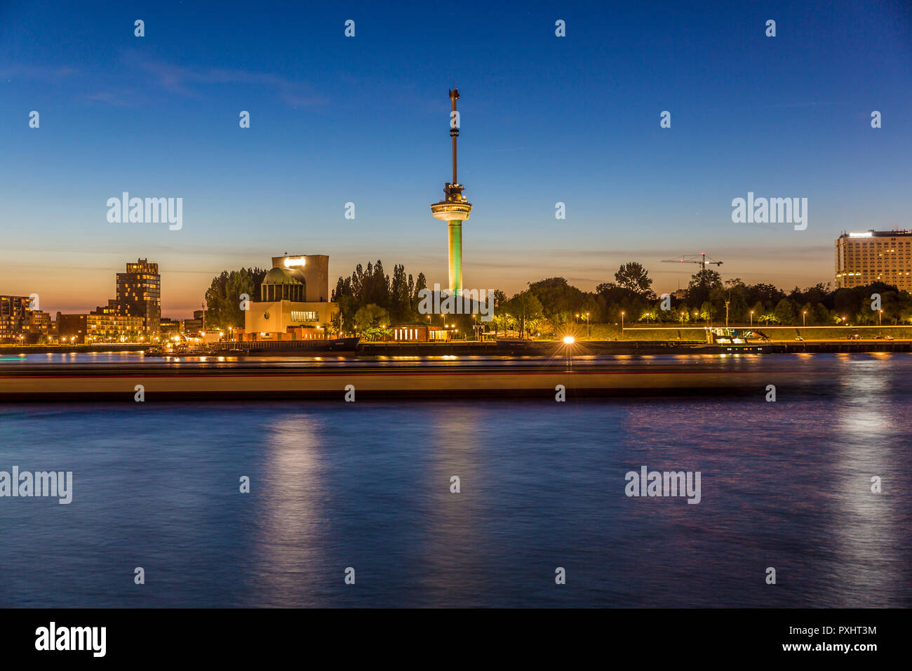awesome night view of the Euromast tower in Rotterdam in the ...