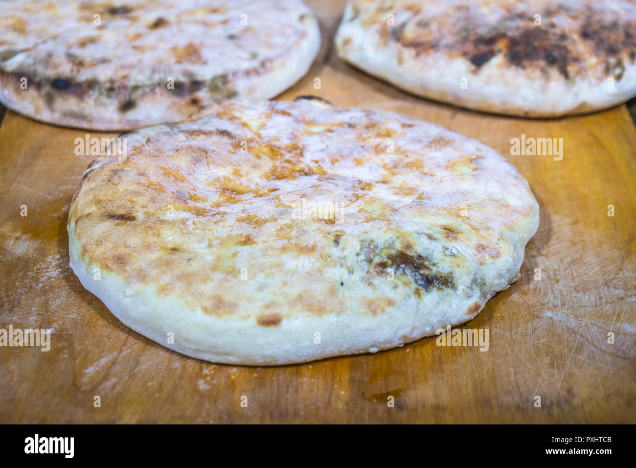 Kubdari with meat. Traditional Georgian dish, Svaneti, Georgia Stock ...