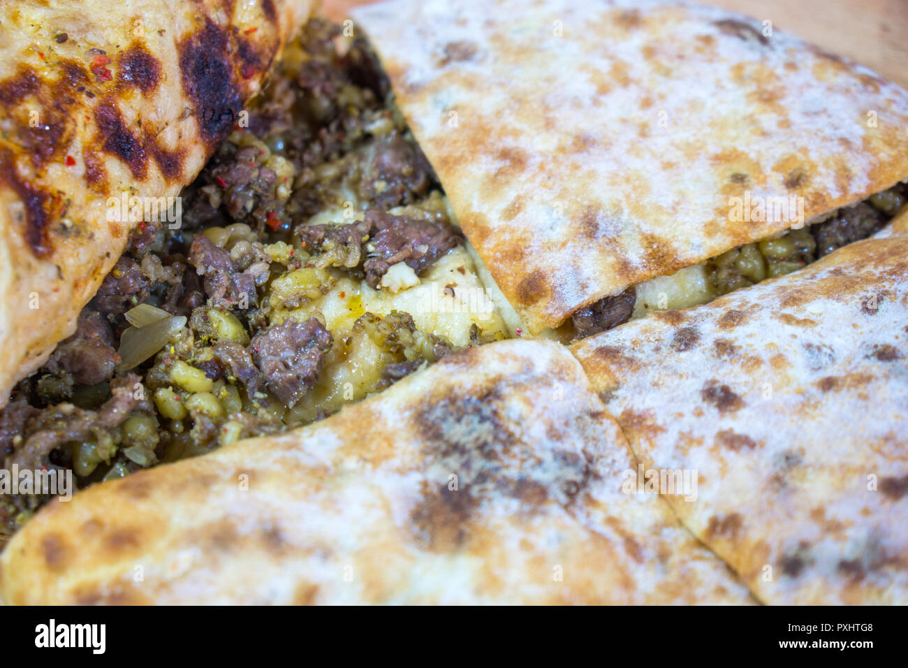 Kubdari with meat. Traditional Georgian dish, Svaneti, Georgia Stock ...