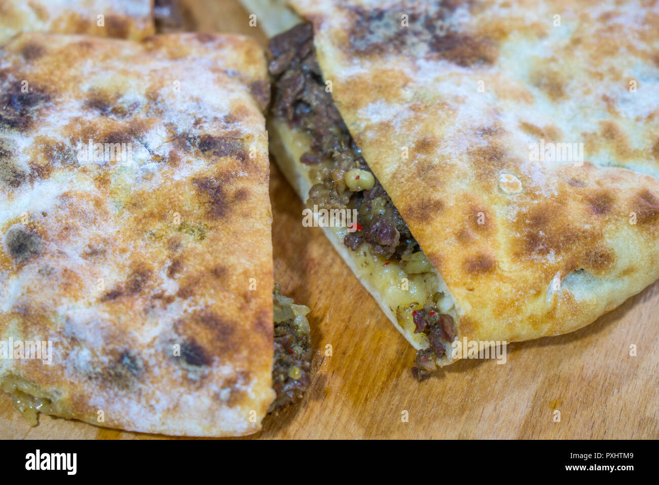 Kubdari with meat. Traditional Georgian dish, Svaneti, Georgia Stock ...