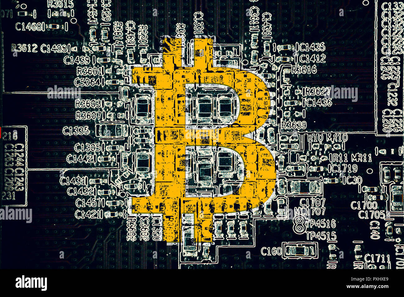 Bitcoin mining and transactions computed by GPU processor Stock Photo ...