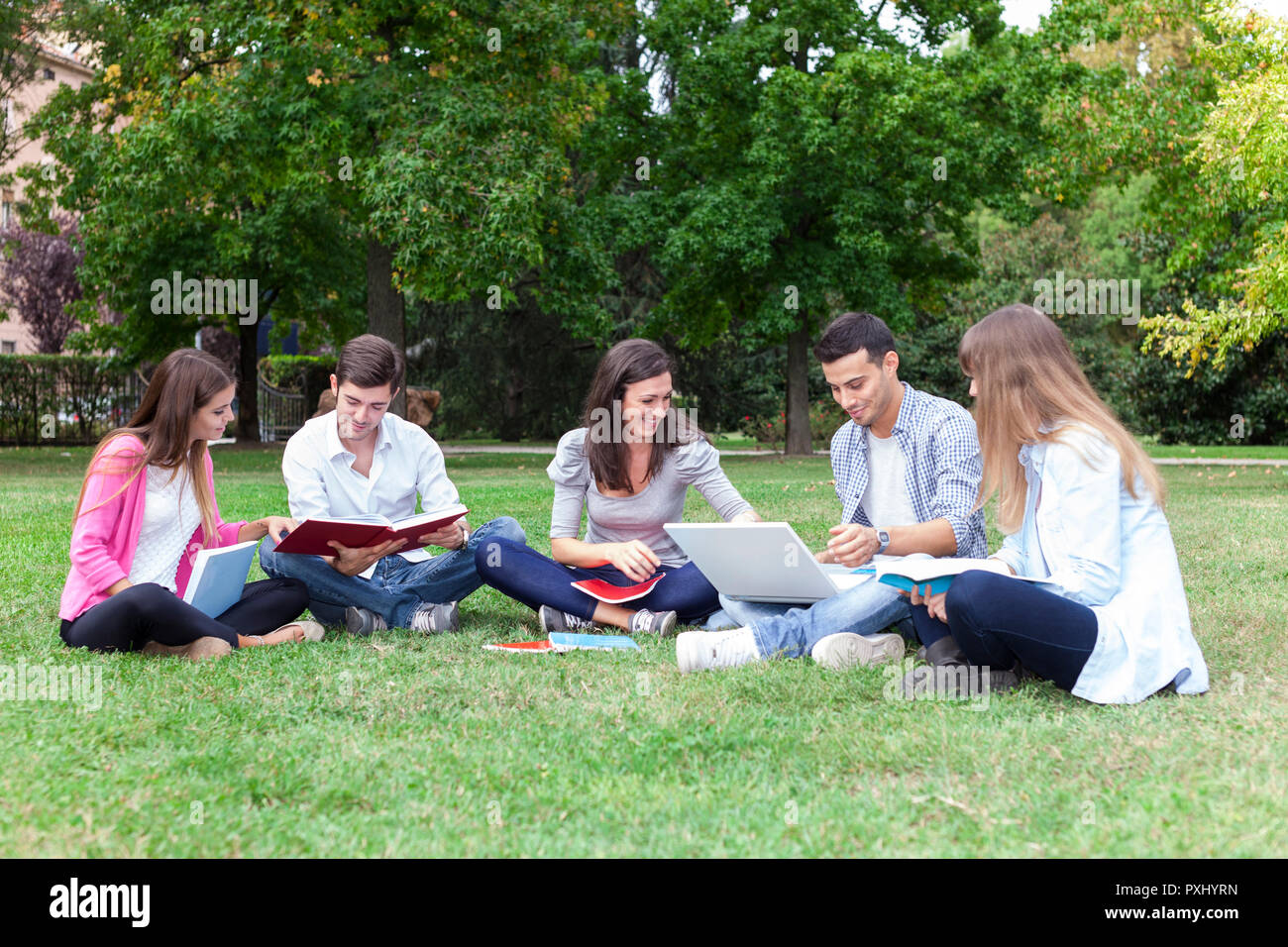 Group of students studying outdoor Stock Photo - Alamy