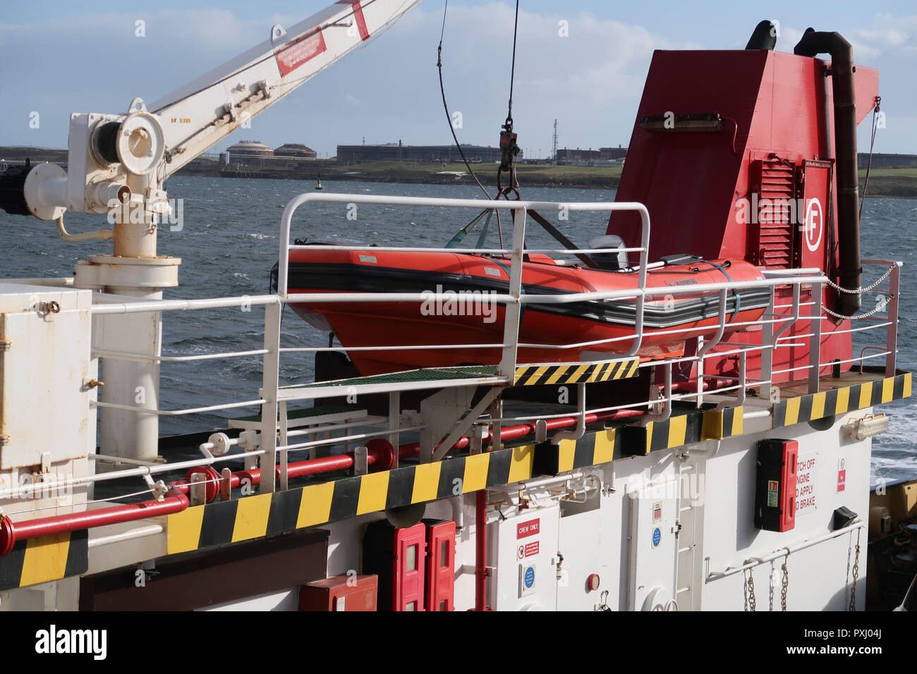 Inflatable RIB lifeboat aboard Calmac ferry Stock Photo - Alamy