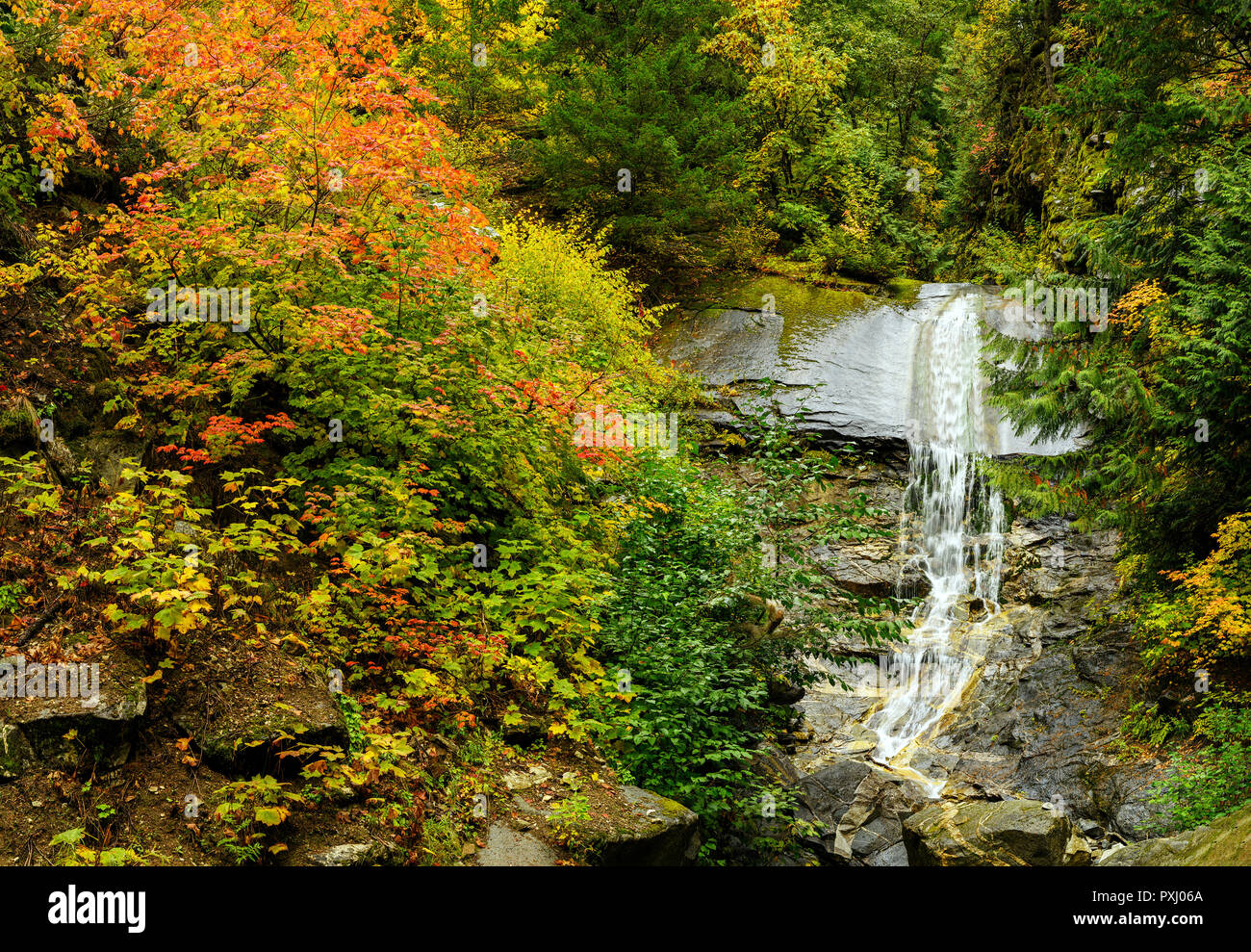 Fall foliage with waterfall in the Lillooet-Fraser Canyon, British ...