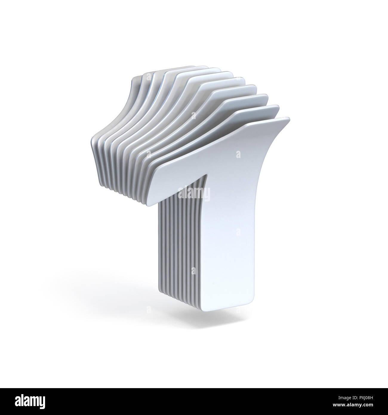 Curved paper sheets Number 1 ONE 3D render illustration isolated on ...