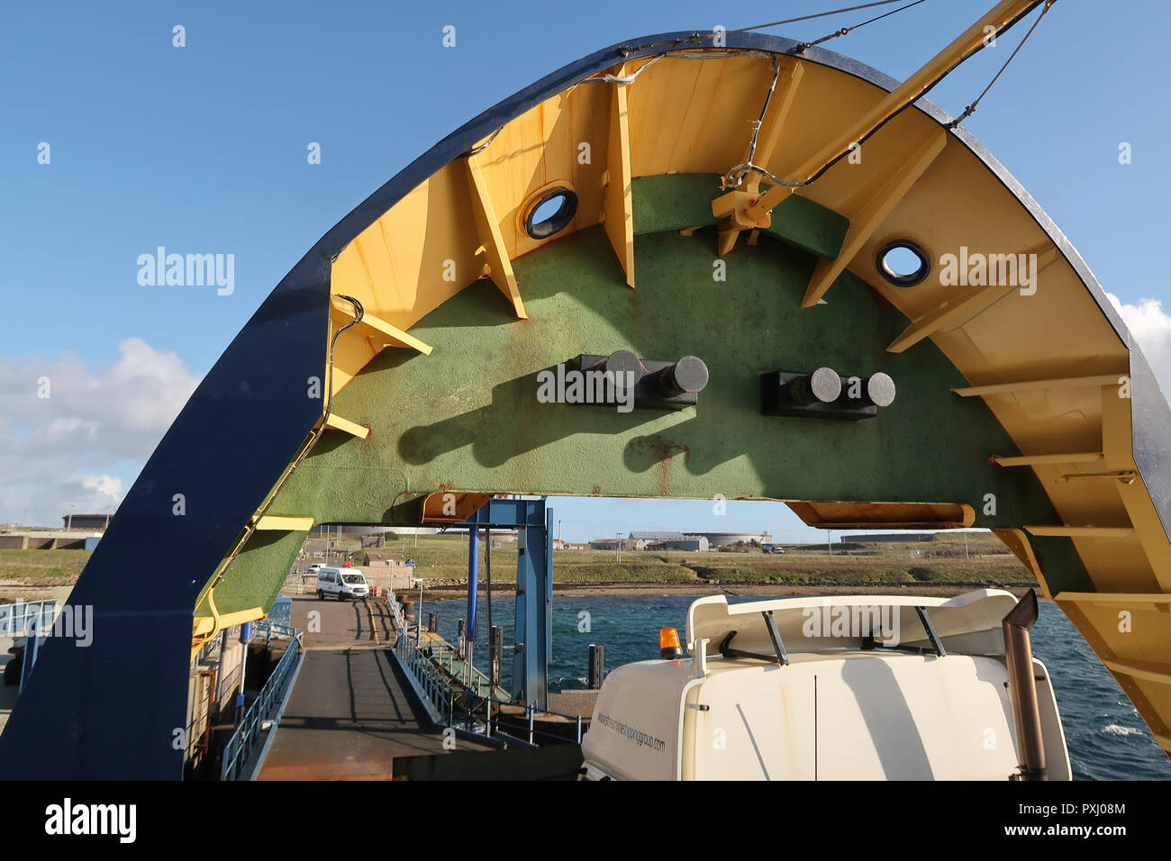 Bow of vehicle ferry in raised position Stock Photo - Alamy