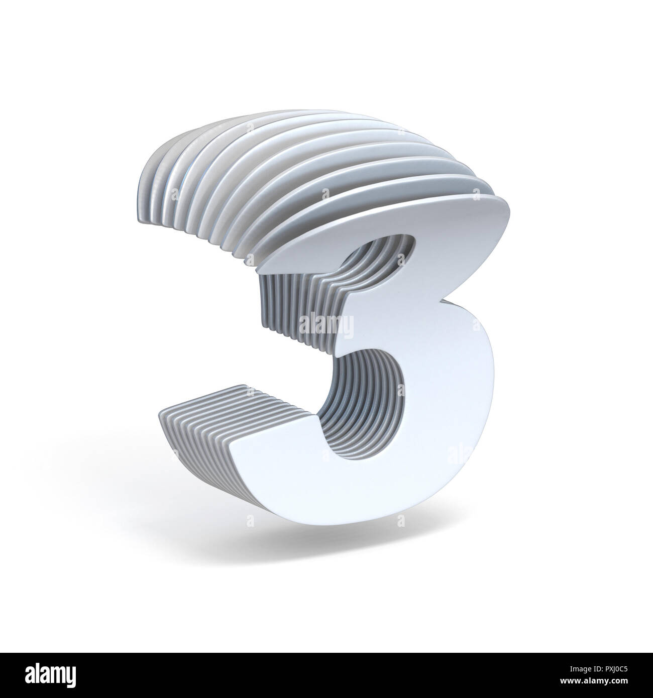 Curved paper sheets Number 3 THREE 3D render illustration isolated on ...