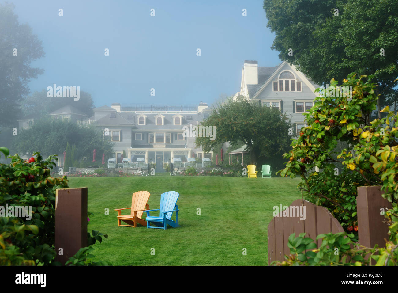 Lawn of the Balance Rock Inn, Bar Harbor, Maine, USA Stock Photo - Alamy