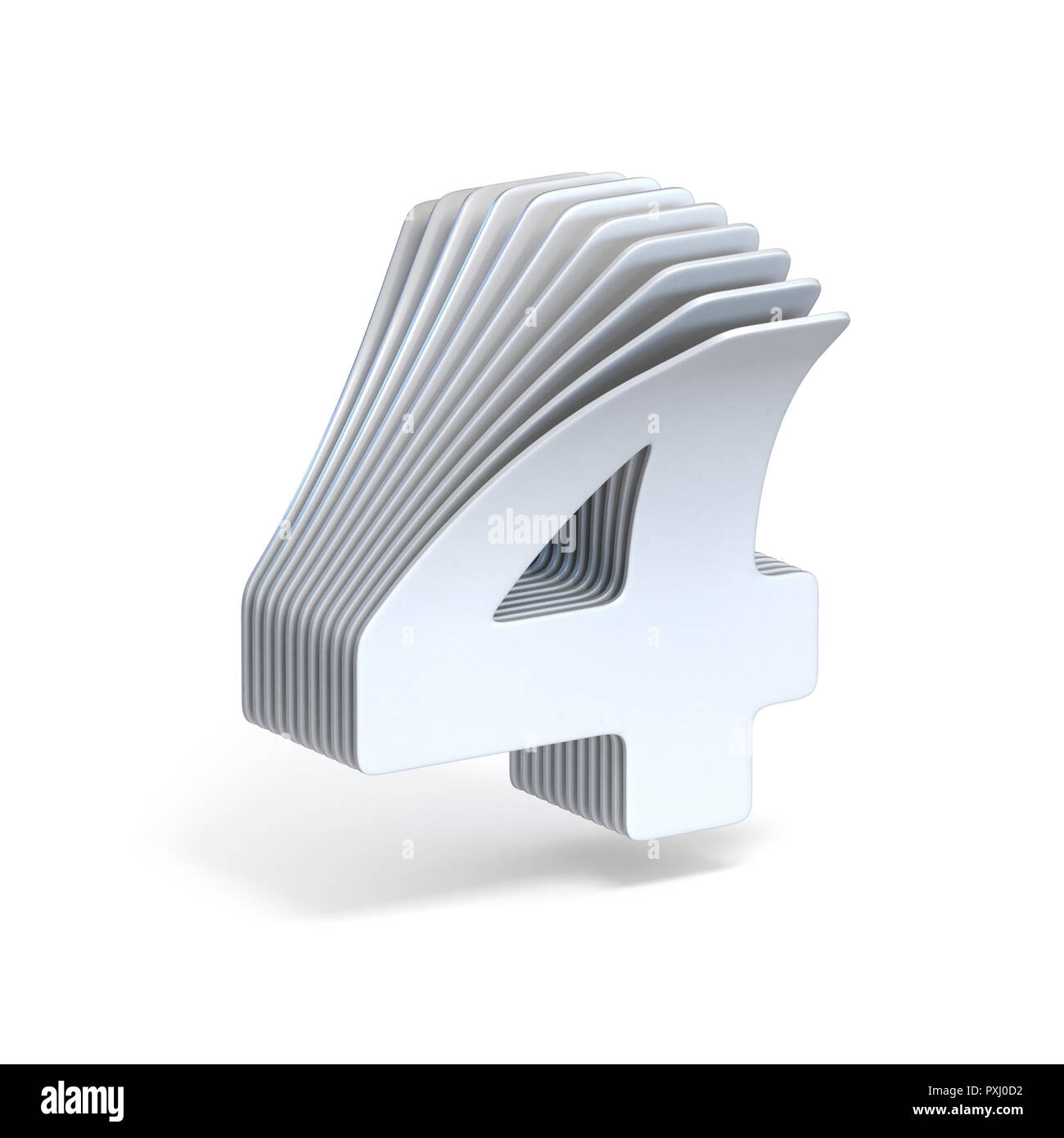 Curved paper sheets Number 4 FOUR 3D render illustration isolated on ...