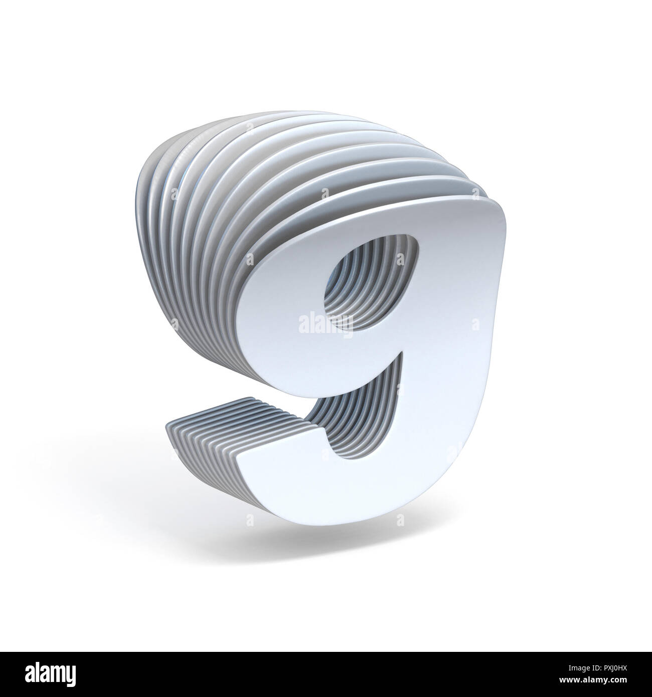 Curved paper sheets Number 9 NINE 3D render illustration isolated on ...
