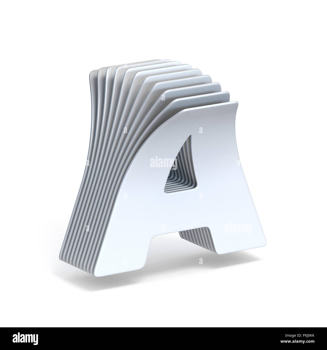 Curved paper sheets Letter A 3D render illustration isolated on white ...