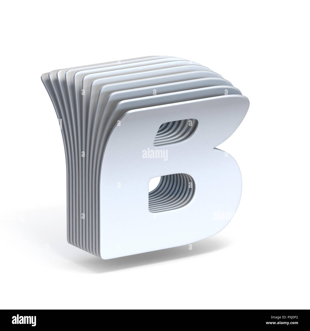 Curved paper sheets Letter B 3D render illustration isolated on white ...