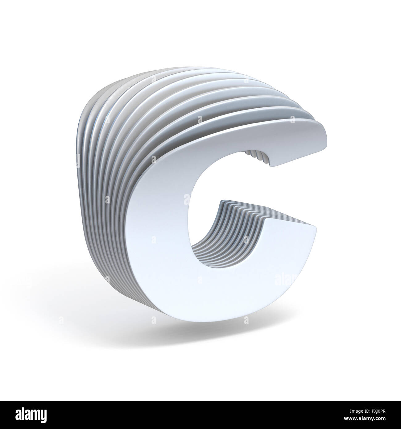 Curved paper sheets Letter C 3D render illustration isolated on white ...