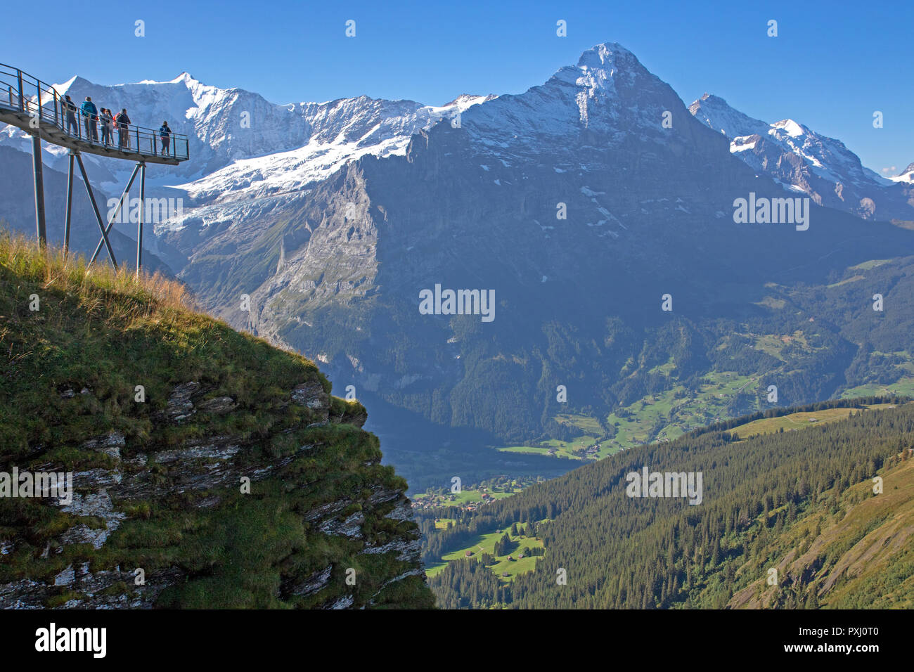 Visitors on the First Cliff Walk, looking across to the Eiger Stock ...