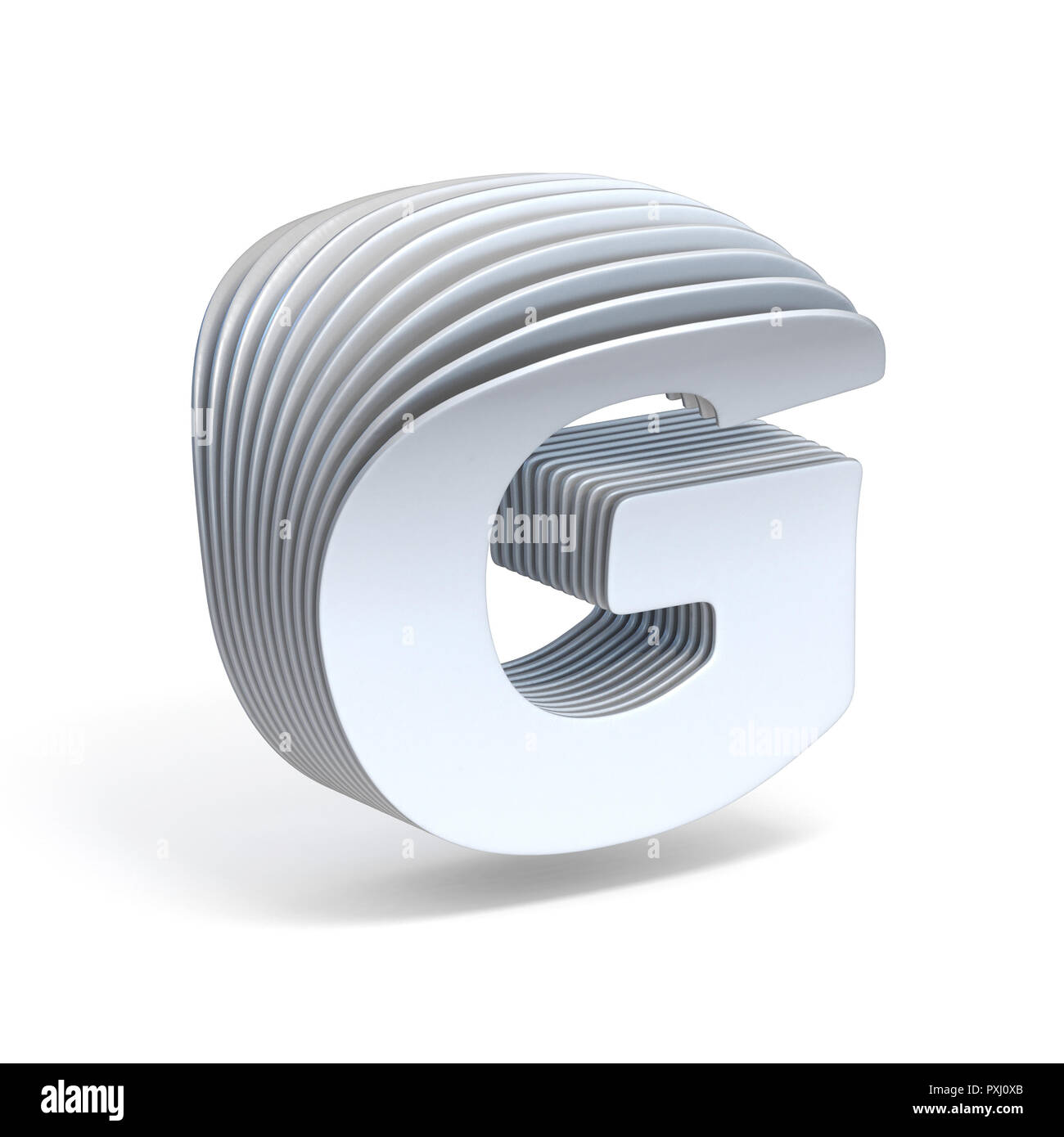 Curved paper sheets Letter G 3D render illustration isolated on white ...