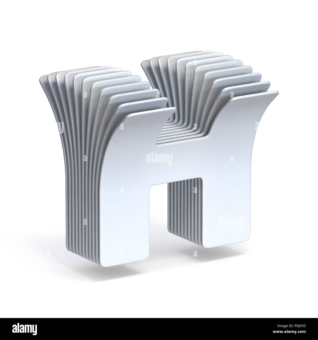 Curved paper sheets Letter H 3D render illustration isolated on white ...