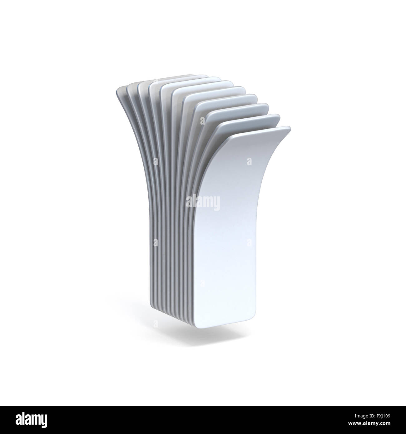Curved paper sheets Letter I 3D render illustration isolated on white ...