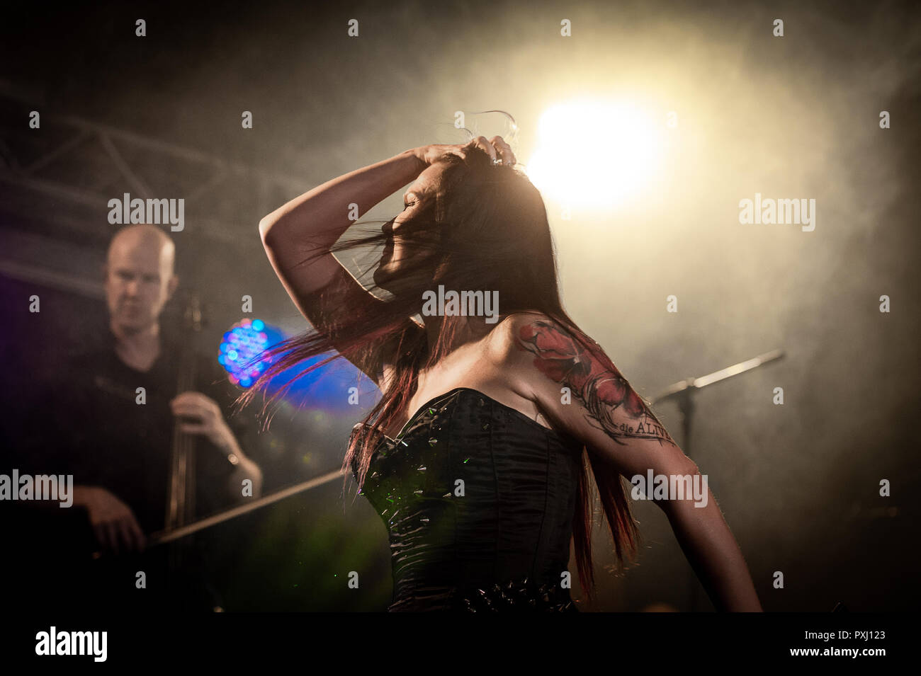 Finnish singer and songwriter, Tarja Turunen performing live on stage ...