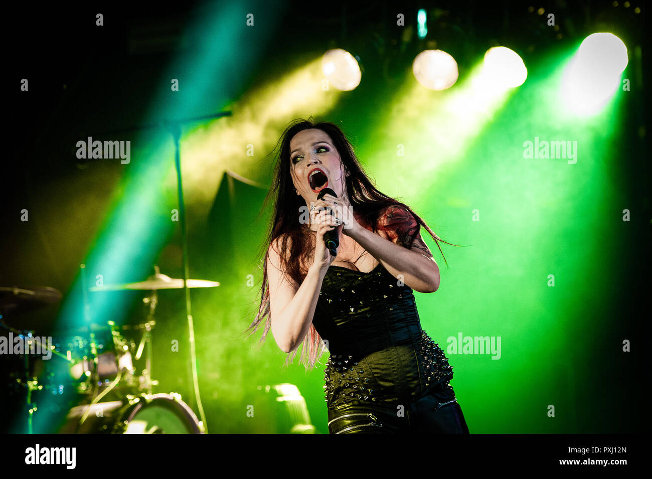 Finnish singer and songwriter, Tarja Turunen performing live on stage ...