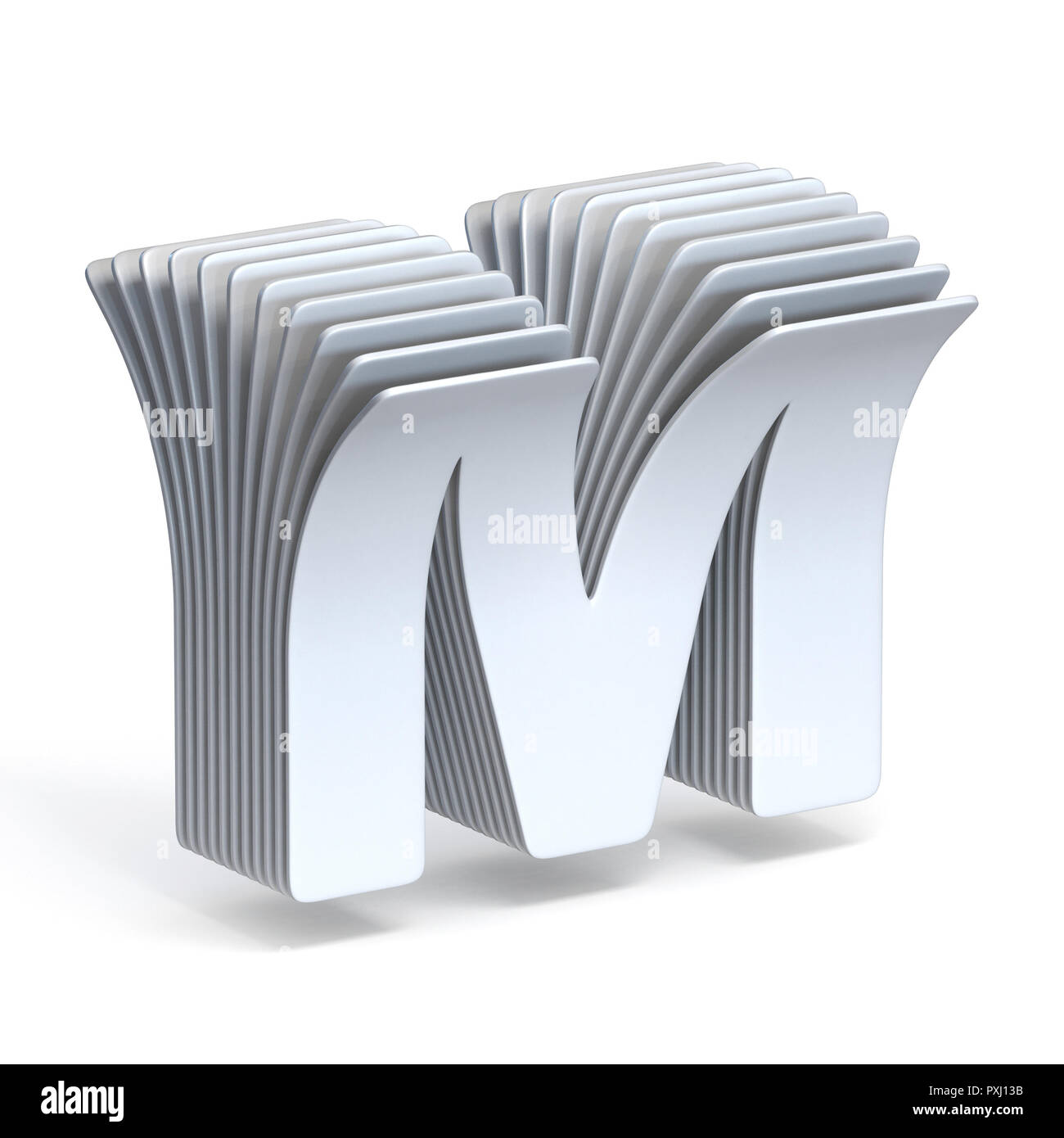 Curved paper sheets Letter M 3D render illustration isolated on white ...