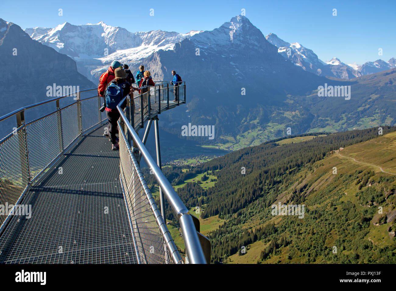 Visitors on the First Cliff Walk, looking across to the Eiger Stock ...