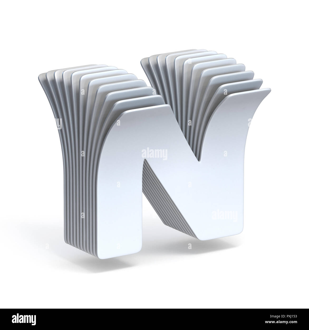Curved paper sheets Letter N 3D render illustration isolated on white ...
