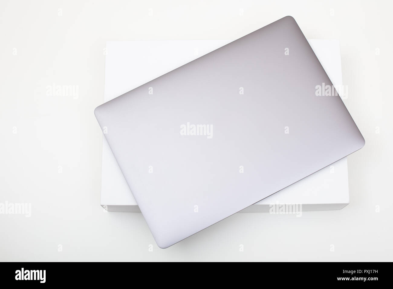 New high-speed thin grey aluminum laptop computer notebook top view ...
