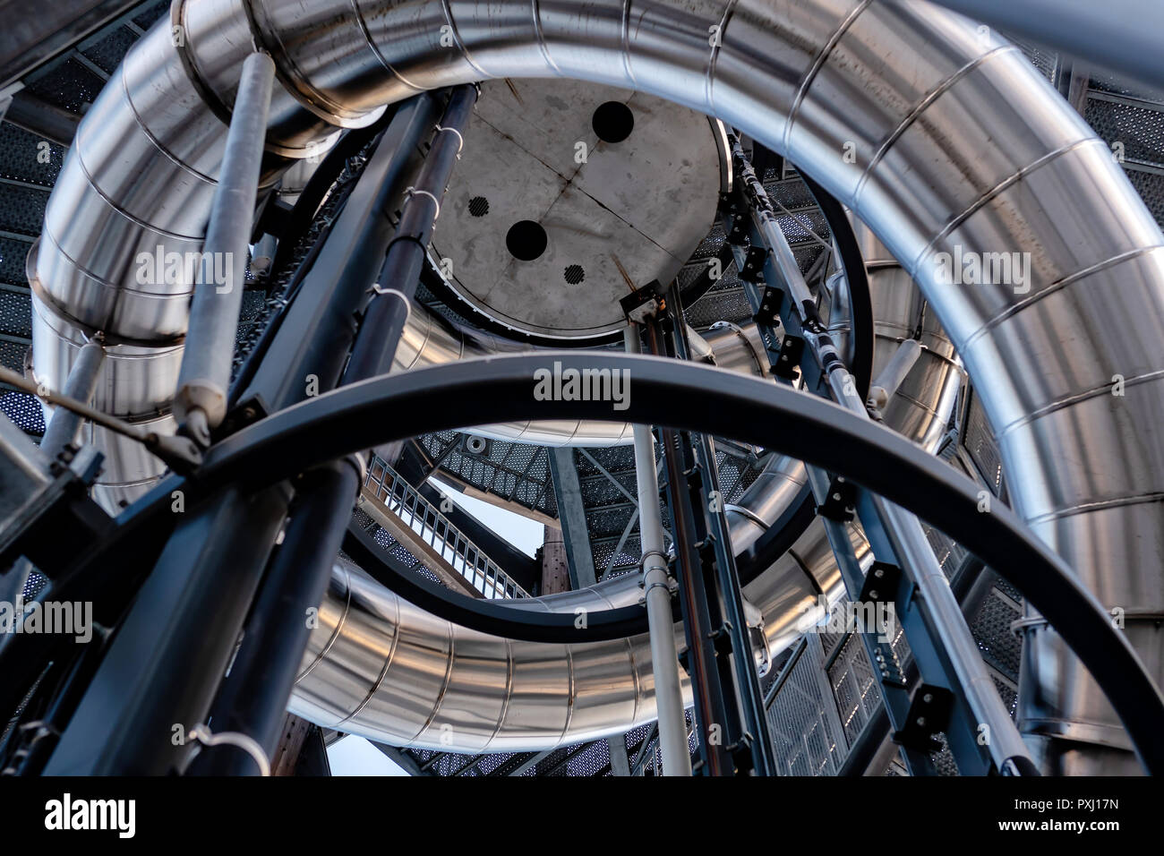 Interior of wooden-steel structure of Pyramidenkogel observation tower ...
