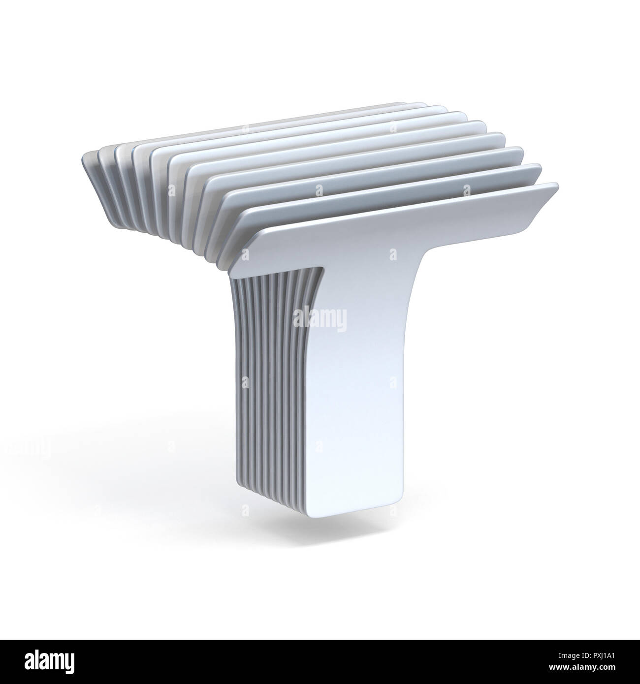 Curved paper sheets Letter T 3D render illustration isolated on white ...
