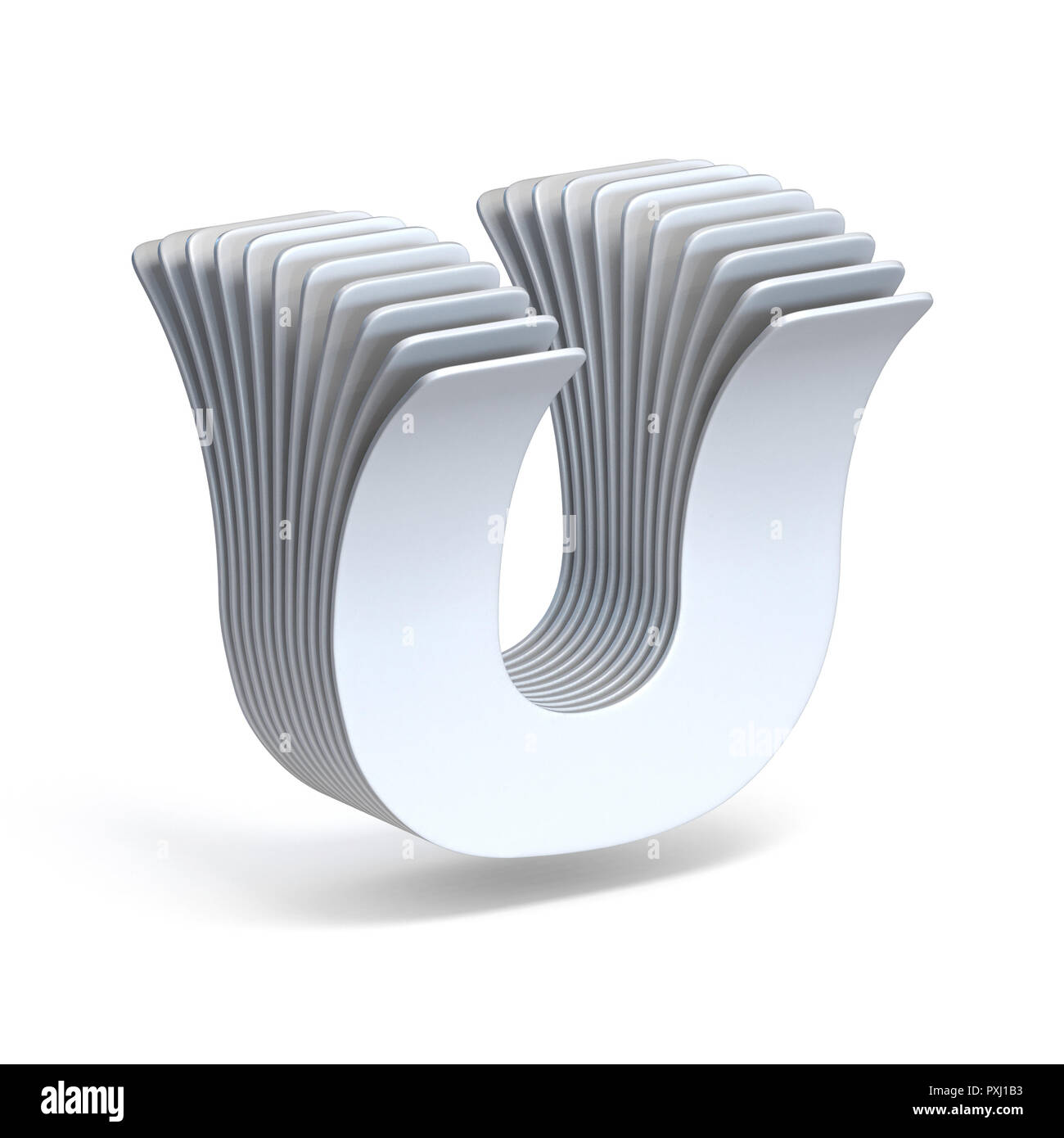 Curved paper sheets Letter U 3D render illustration isolated on white ...