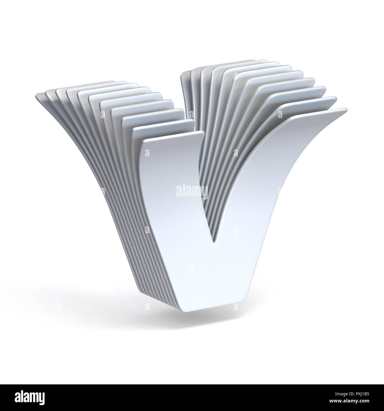 Curved paper sheets Letter V 3D render illustration isolated on white ...