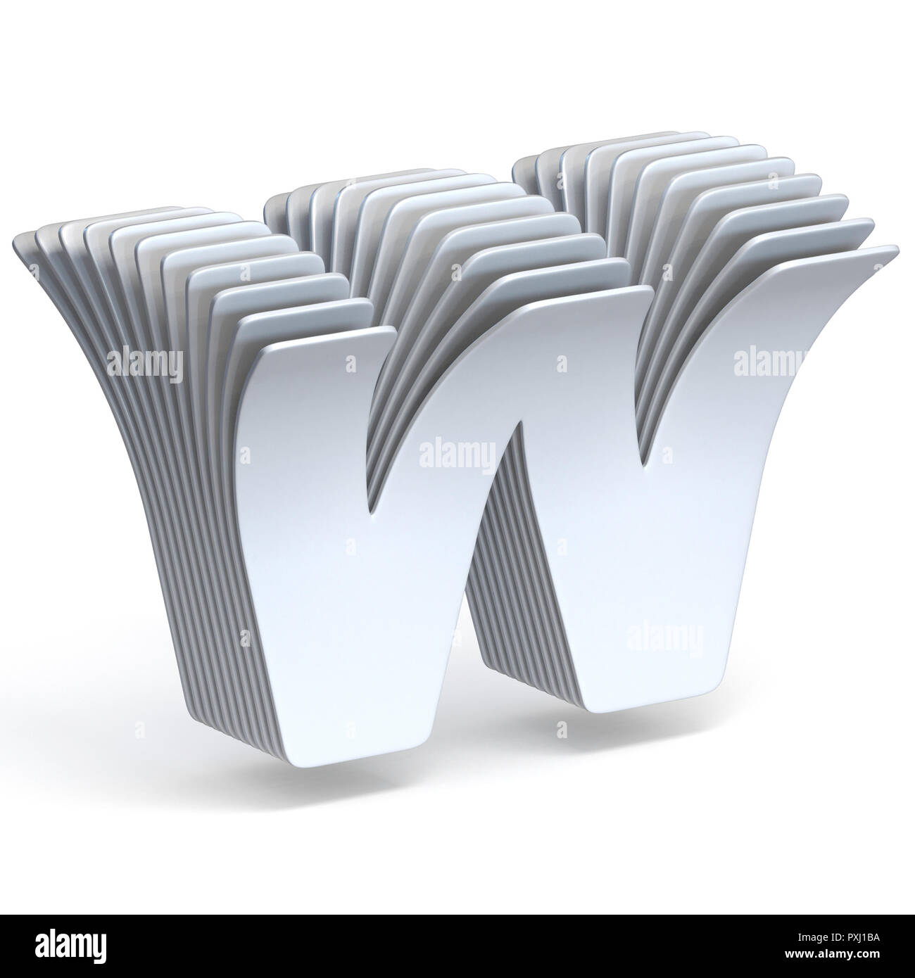 Curved paper sheets Letter W 3D render illustration isolated on white ...