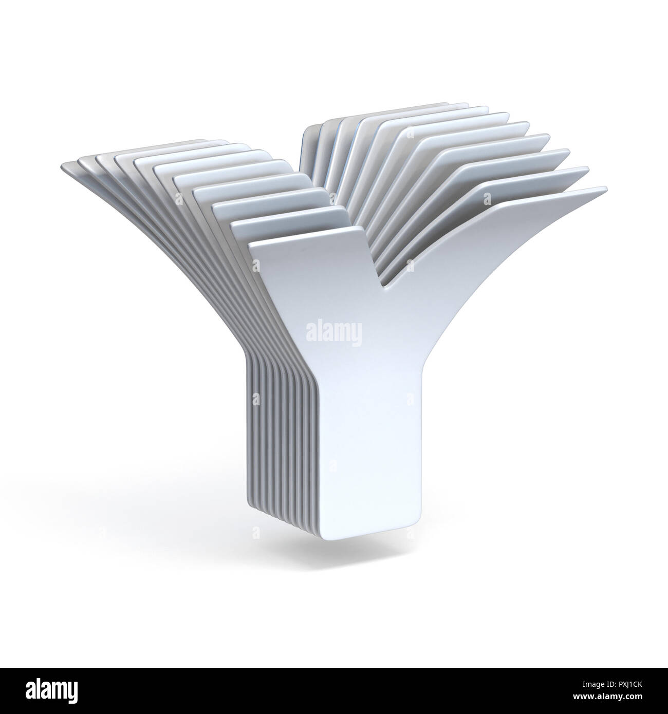 Curved paper sheets Letter Y 3D render illustration isolated on white ...
