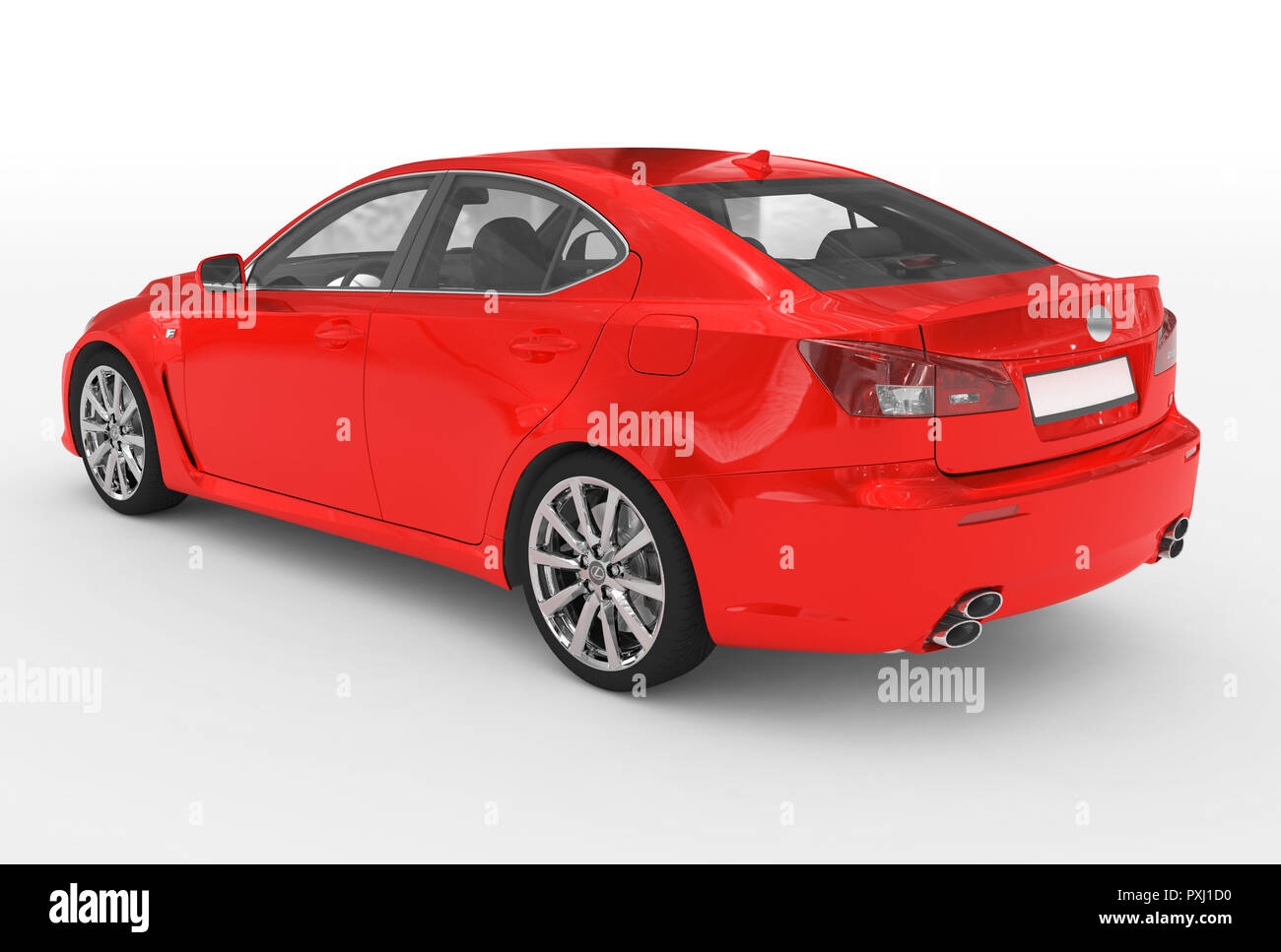 car isolated on white - red paint, transparent glass - back-left side ...
