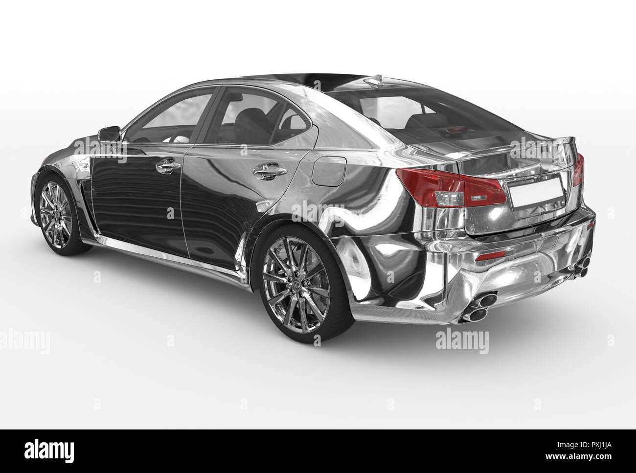 car isolated on white - chrome, transparent glass - back-left side view ...