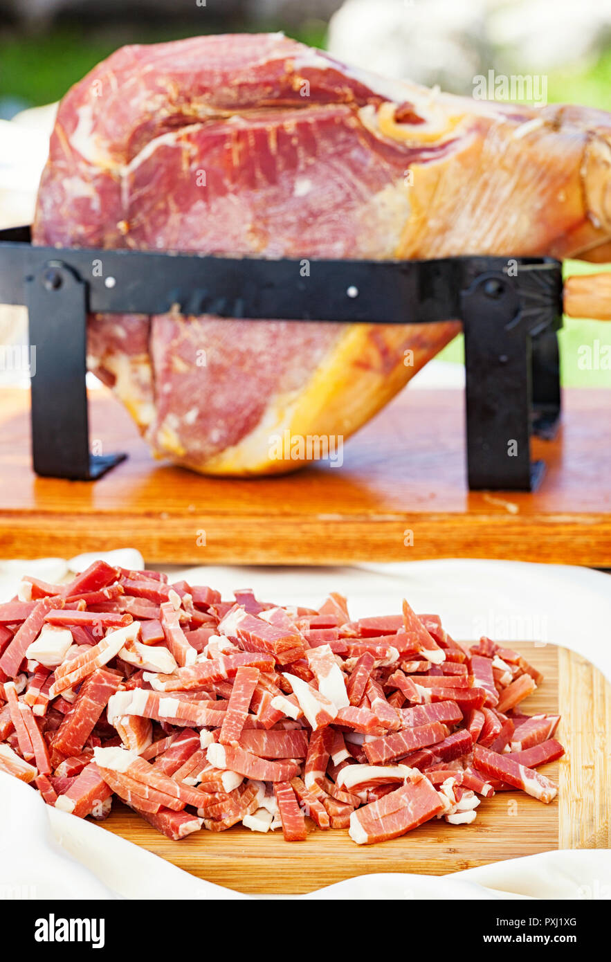 Raw ham, typical high quality Italian salami Stock Photo - Alamy