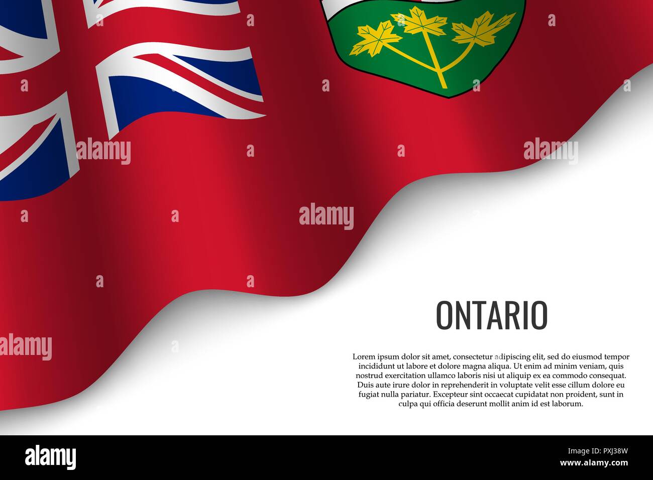 waving flag of Ontario is a region of Canada on transparent background ...